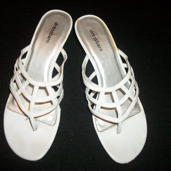 dressbarn | Shoes | Coquette Aesthetic Windowpank White Patent Sandal ...
